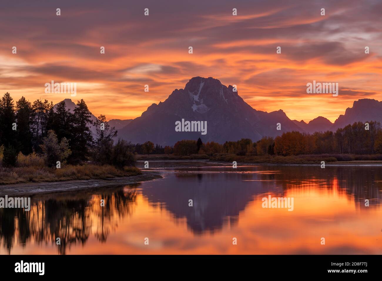 Oxbow Bend at sunset. Grand Teton National Park, WY. Late September ...
