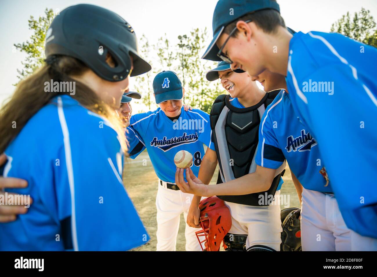 Group of baseball players standing together on the playground Stock ...