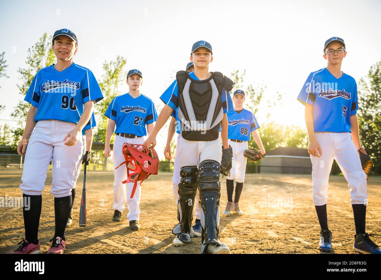Group of baseball players standing together on the playground Stock ...