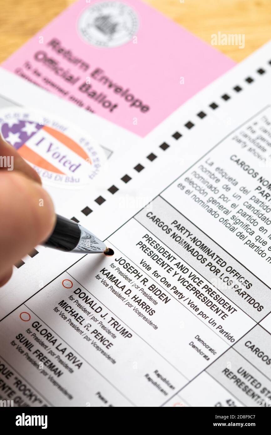 Riverside, California, USA - 10/2020: Man Fills In Joe Biden Voting ...