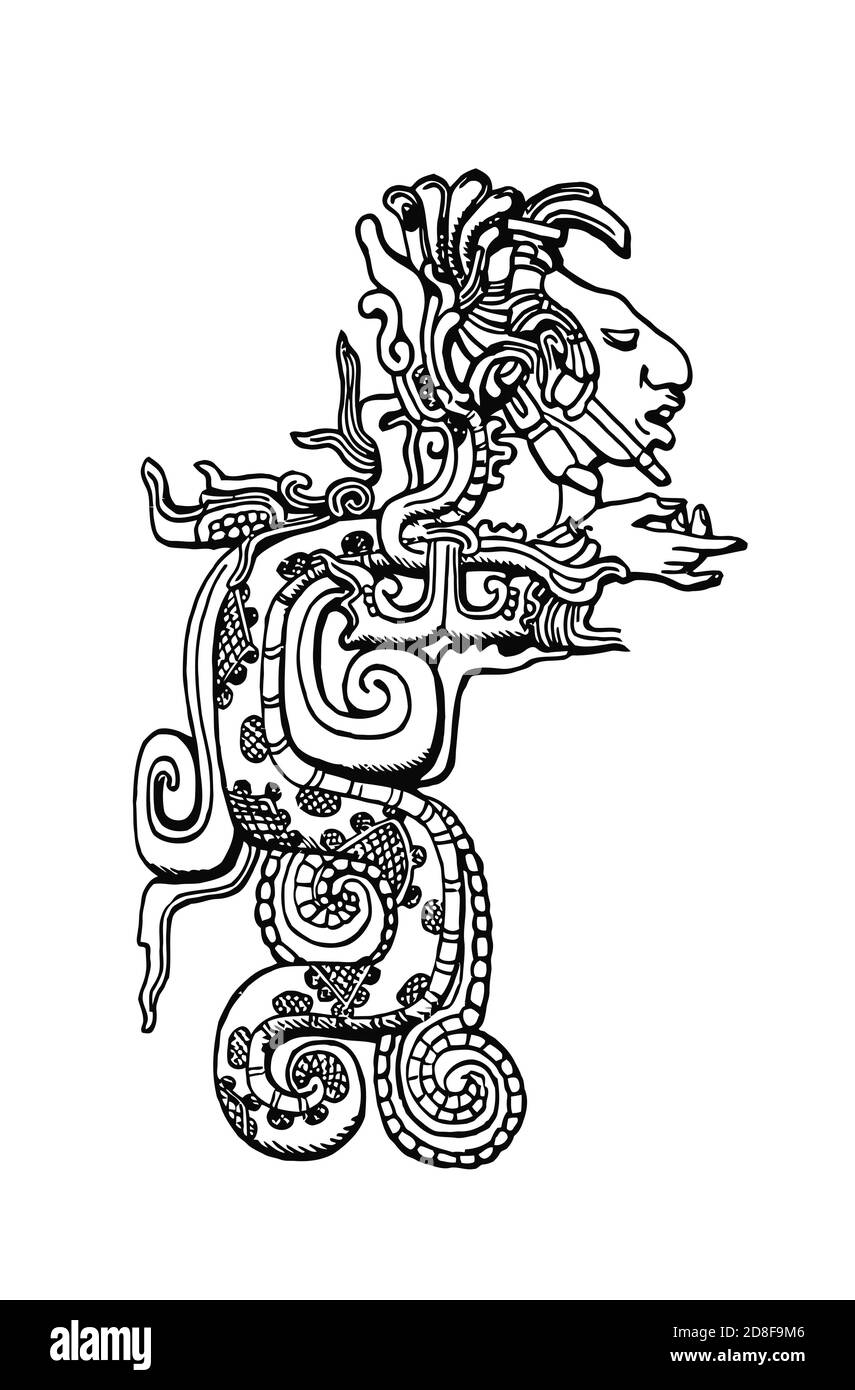 Line image of a carving found at the Mayan site of Copan, Honduras ...