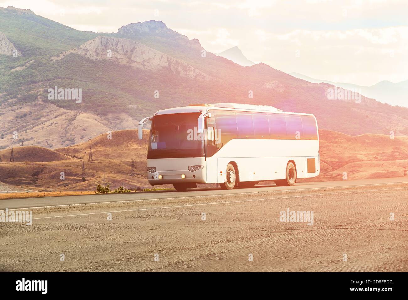 Tourist Bus Rides on the Picturesque mountain highway Stock Photo - Alamy
