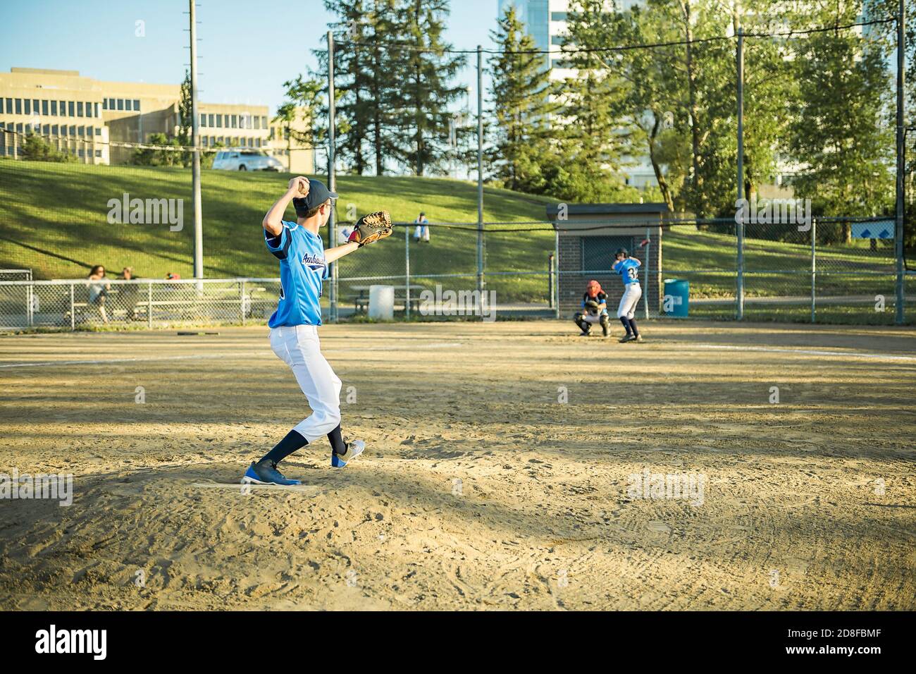 Group of baseball players play game together on the playground Stock ...