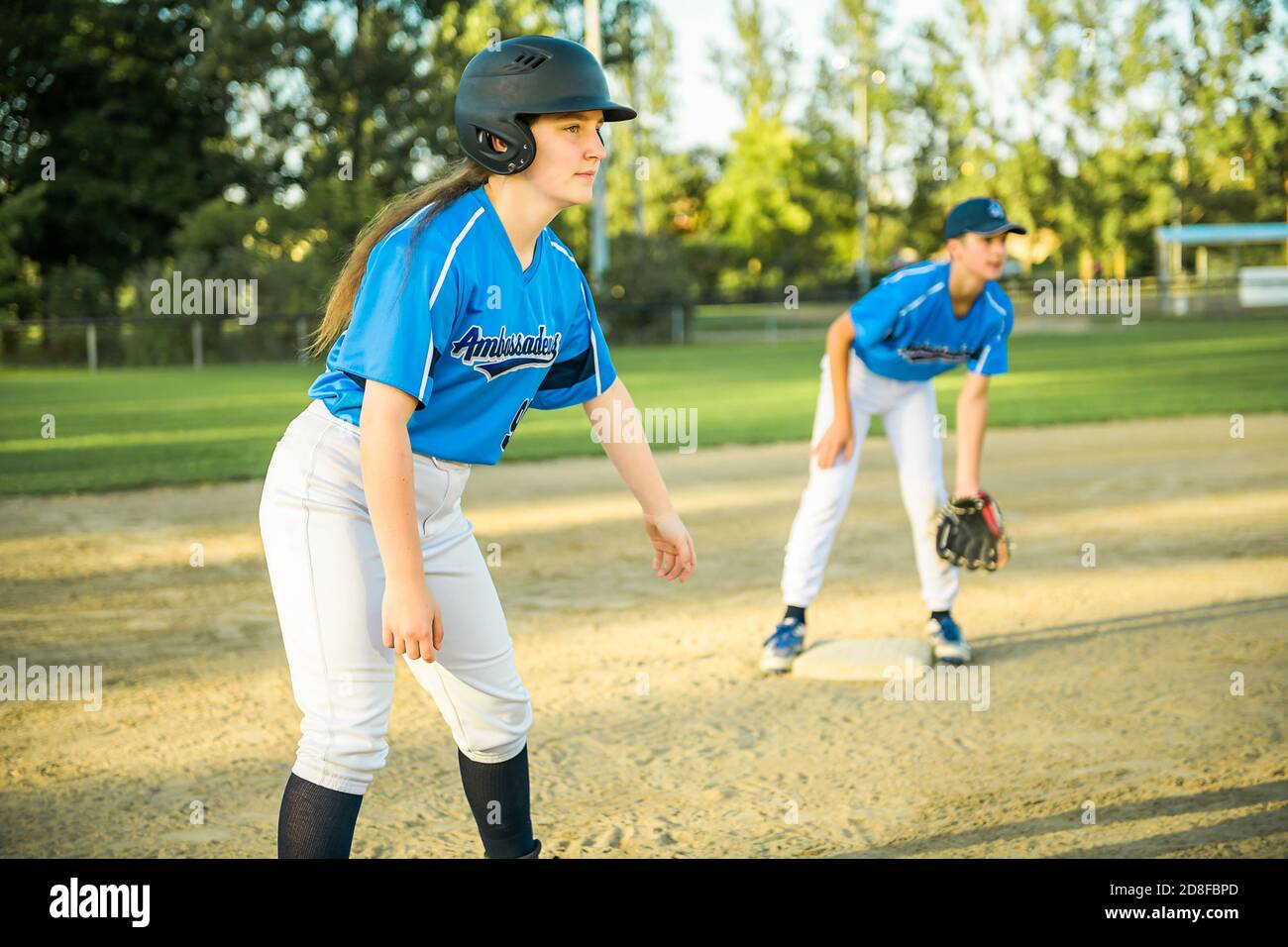 Group of two baseball players standing together on the playground Stock ...