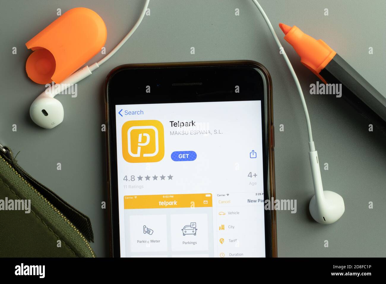 New York, USA - 26 October 2020: Telpark mobile app icon logo on phone ...