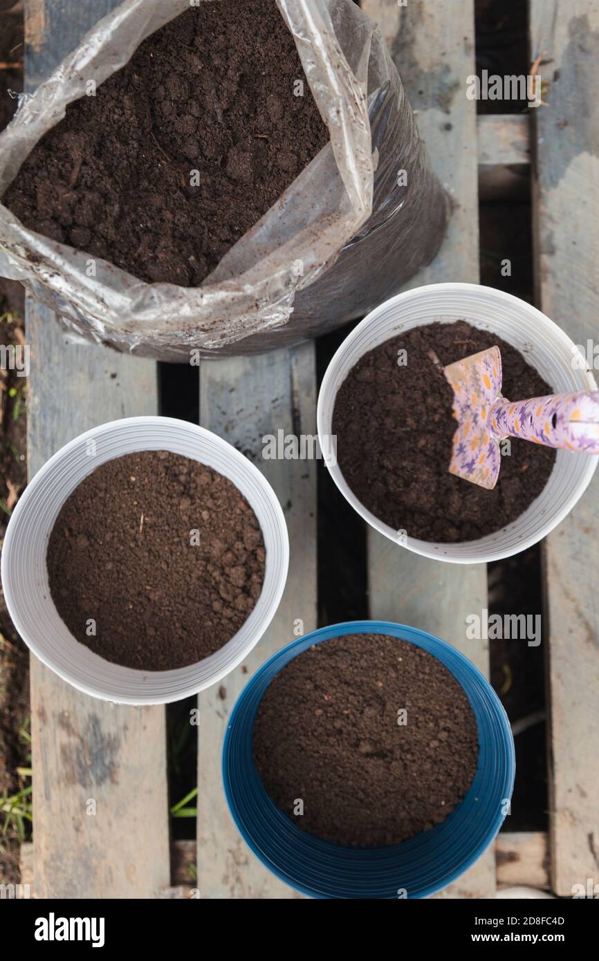 Pots filled with dirt hi-res stock photography and images - Alamy