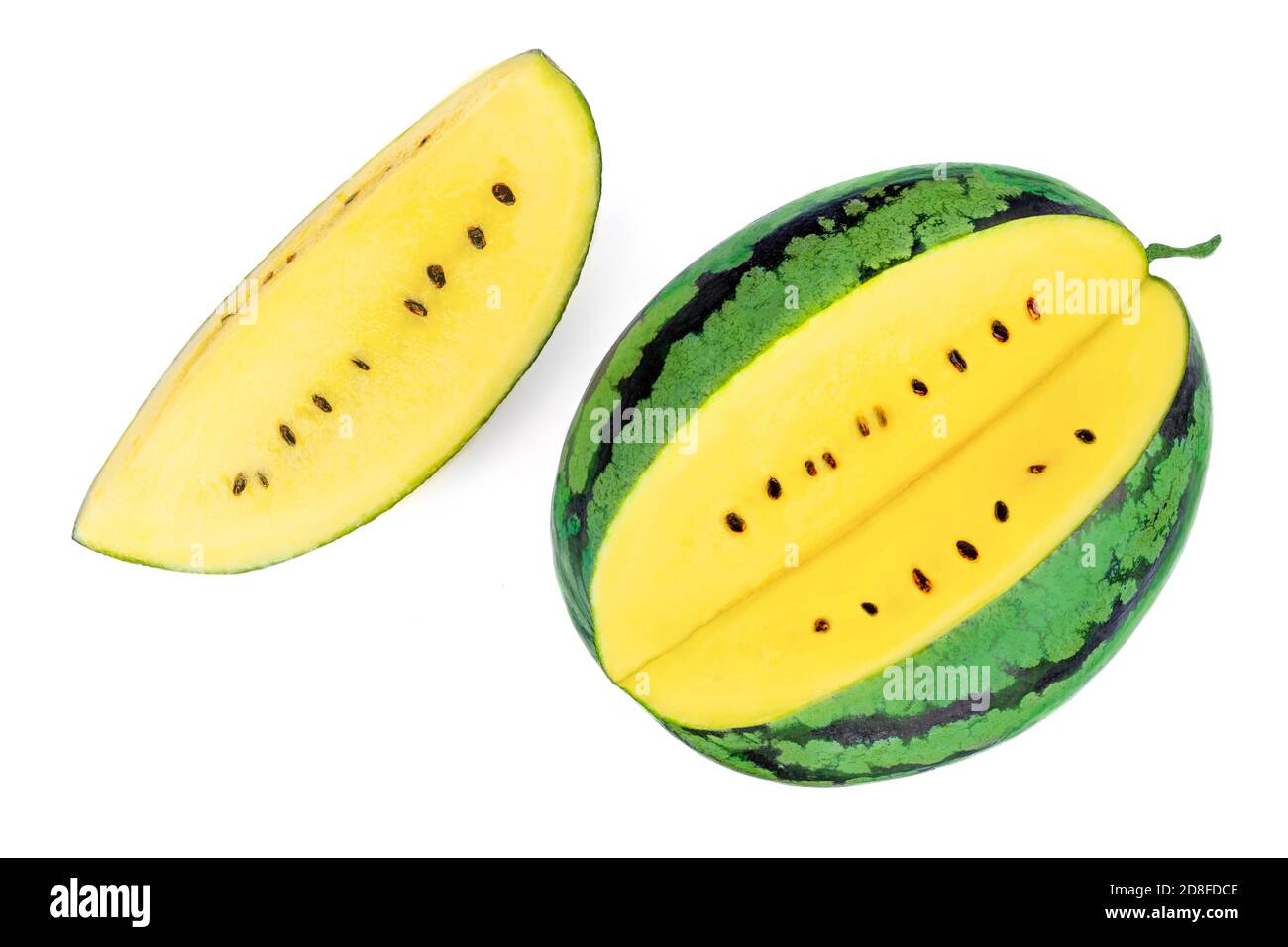 Watermelon. Whole and slice yellow watermelon isolated on white ...