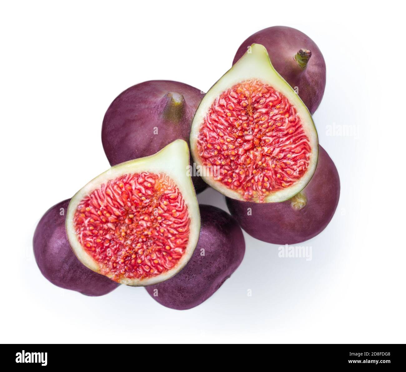 Fresh figs. Whole and sliced figs isolated on white background, top ...