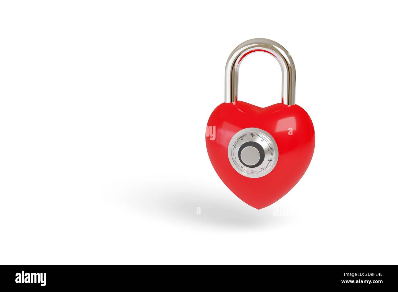 Red padlock with heart shape and combination lock isolated on white ...