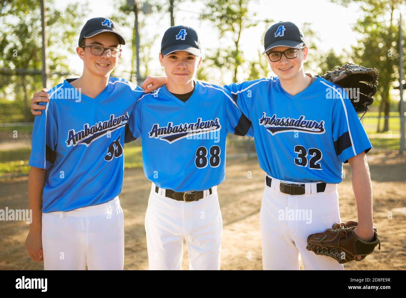 Group of baseball players standing together on the playground Stock ...