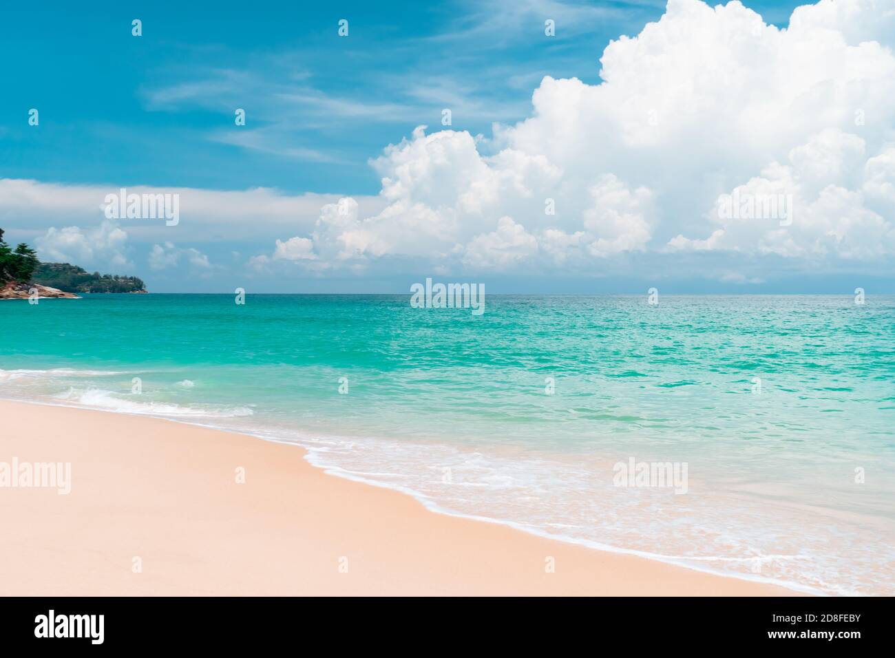 Tropical nature clean beach and white sand in summer with sun light ...