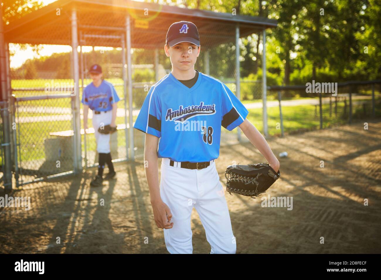 Group of baseball players standing together on the playground Stock ...
