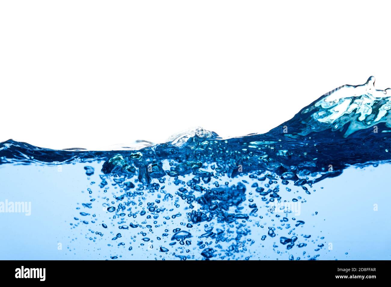 Abstract clean flow ripple surface on liquid. Light blue water wave with air bubbles and a ...