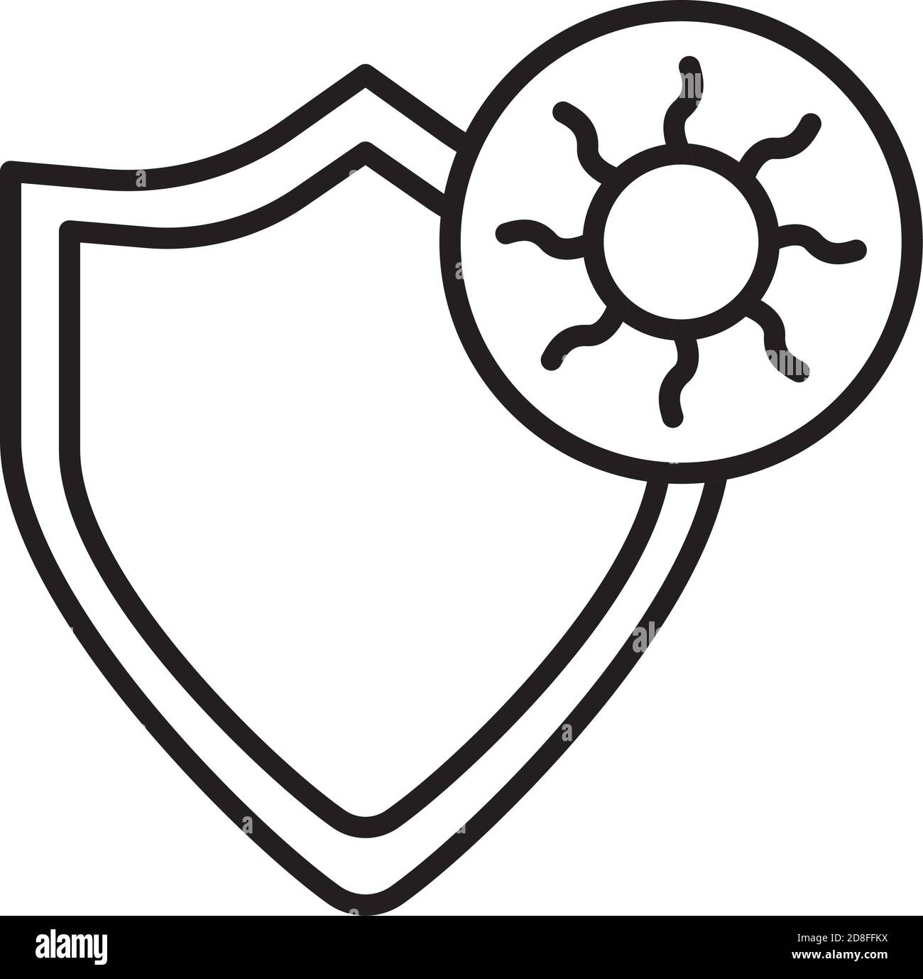 shield with covid 19 particle line style icon vector illustration ...