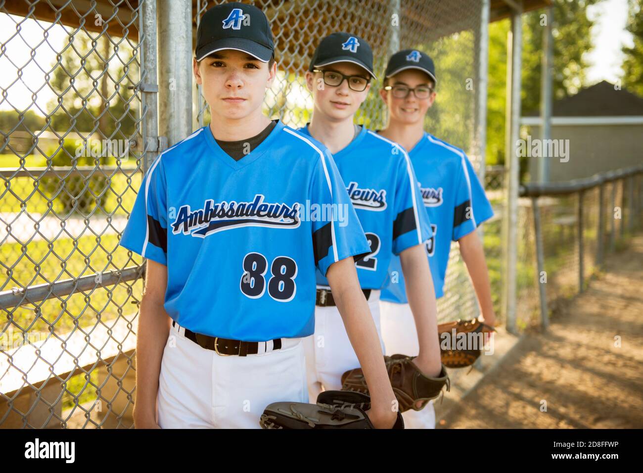 Group of baseball players standing together on the playground Stock ...