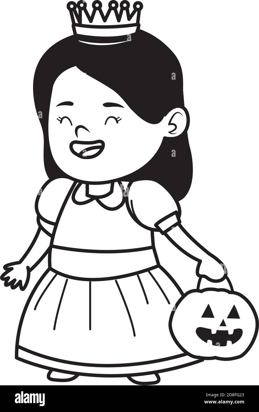 cute little girl dressed as a princess line style character vector ...