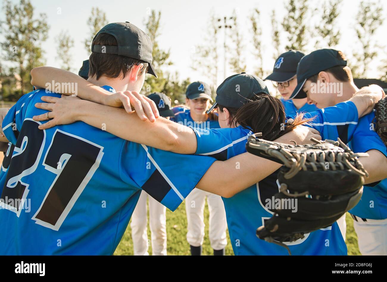 Group of baseball players standing together on the playground Stock ...