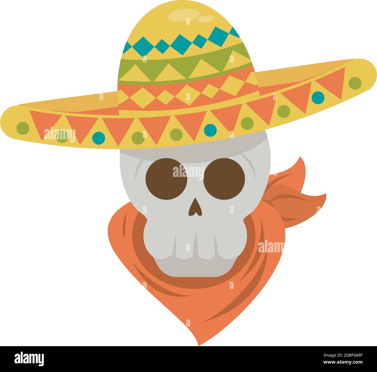 traditional mexican skull head with maricahi hat vector illustration ...