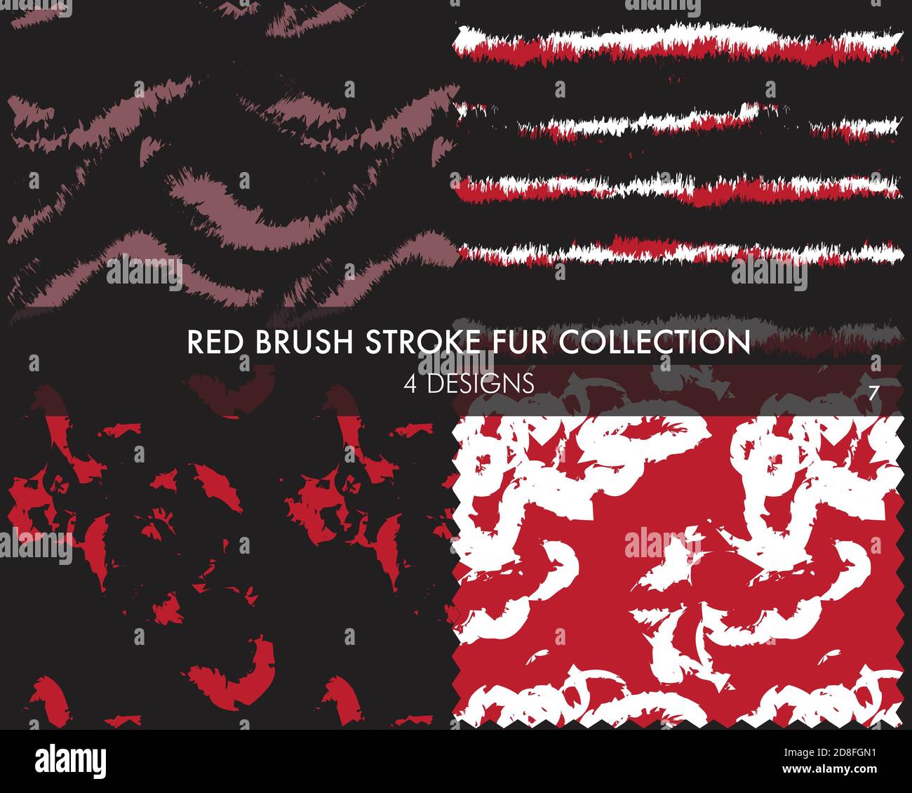 Red Brush stroke fur collection includes 4 design swatches for fashion ...