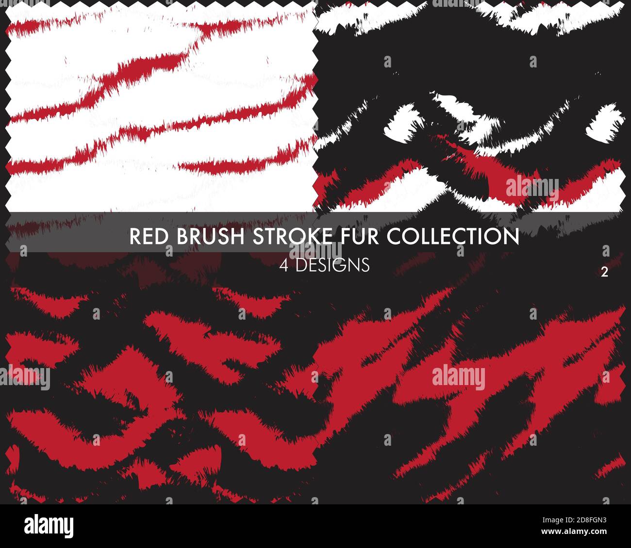 Red Brush stroke fur collection includes 4 design swatches for fashion ...