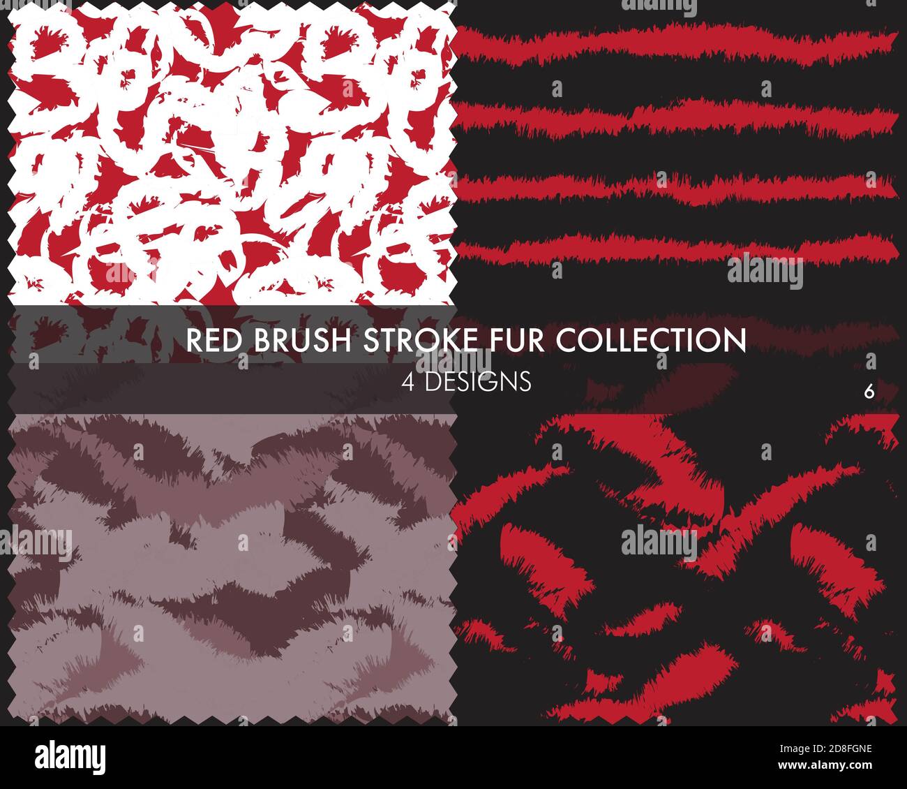 Red Brush stroke fur collection includes 4 design swatches for fashion ...