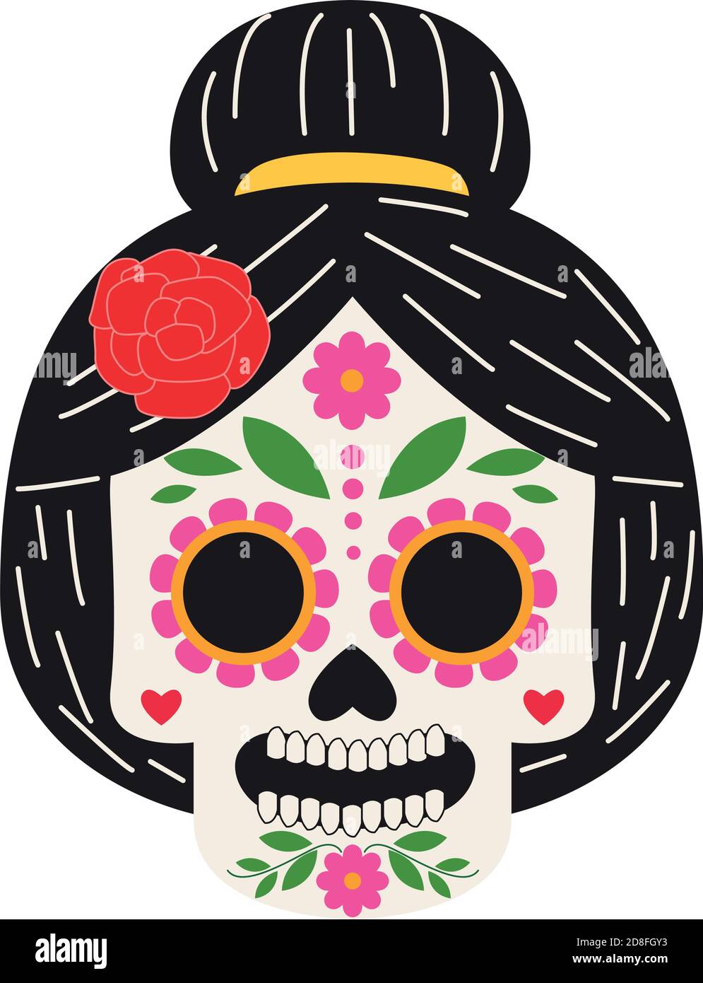 traditional mexican katrina skull head icon vector illustration design ...