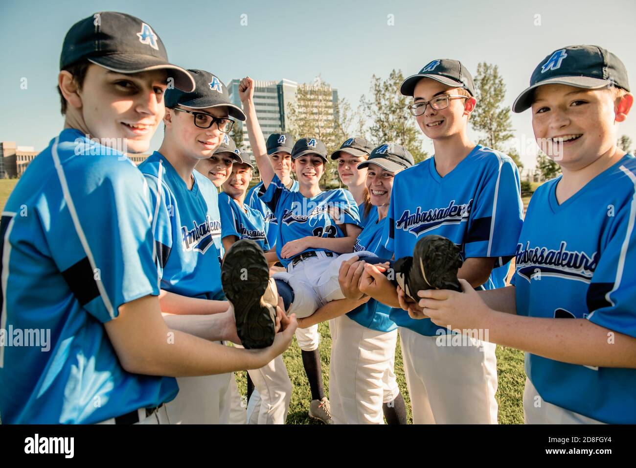 Group of baseball players standing together on the playground Stock ...