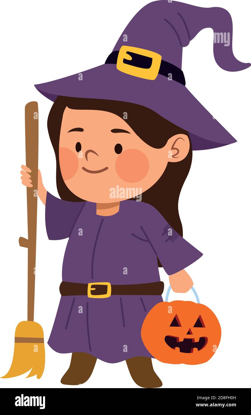 cute little girl dressed as a witch vector illustration design Stock ...