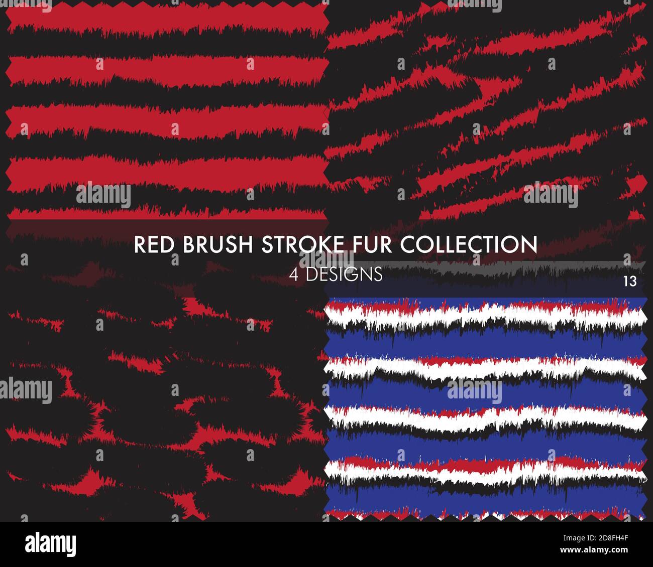 Red Brush stroke fur collection includes 4 design swatches for fashion ...