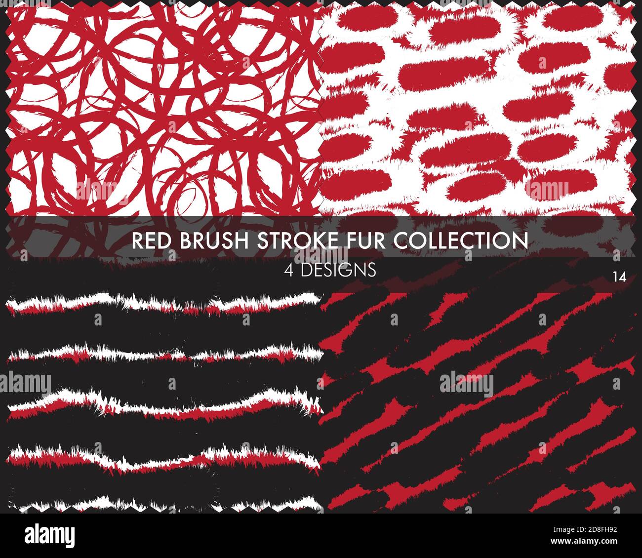 Red Brush stroke fur collection includes 4 design swatches for fashion ...