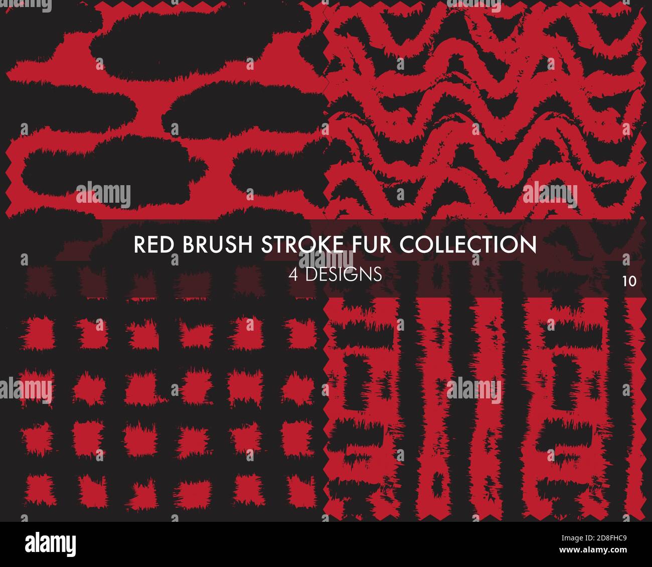Red Brush stroke fur collection includes 4 design swatches for fashion ...