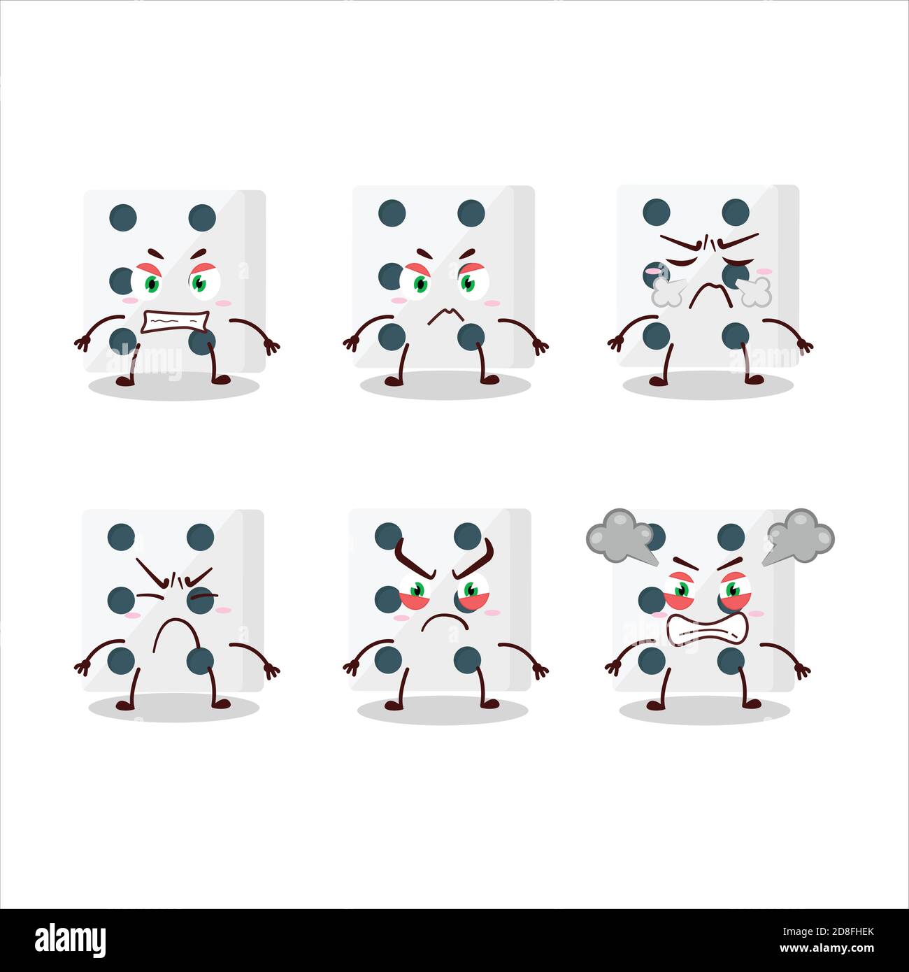 White dice cartoon character with various angry expressions Stock ...