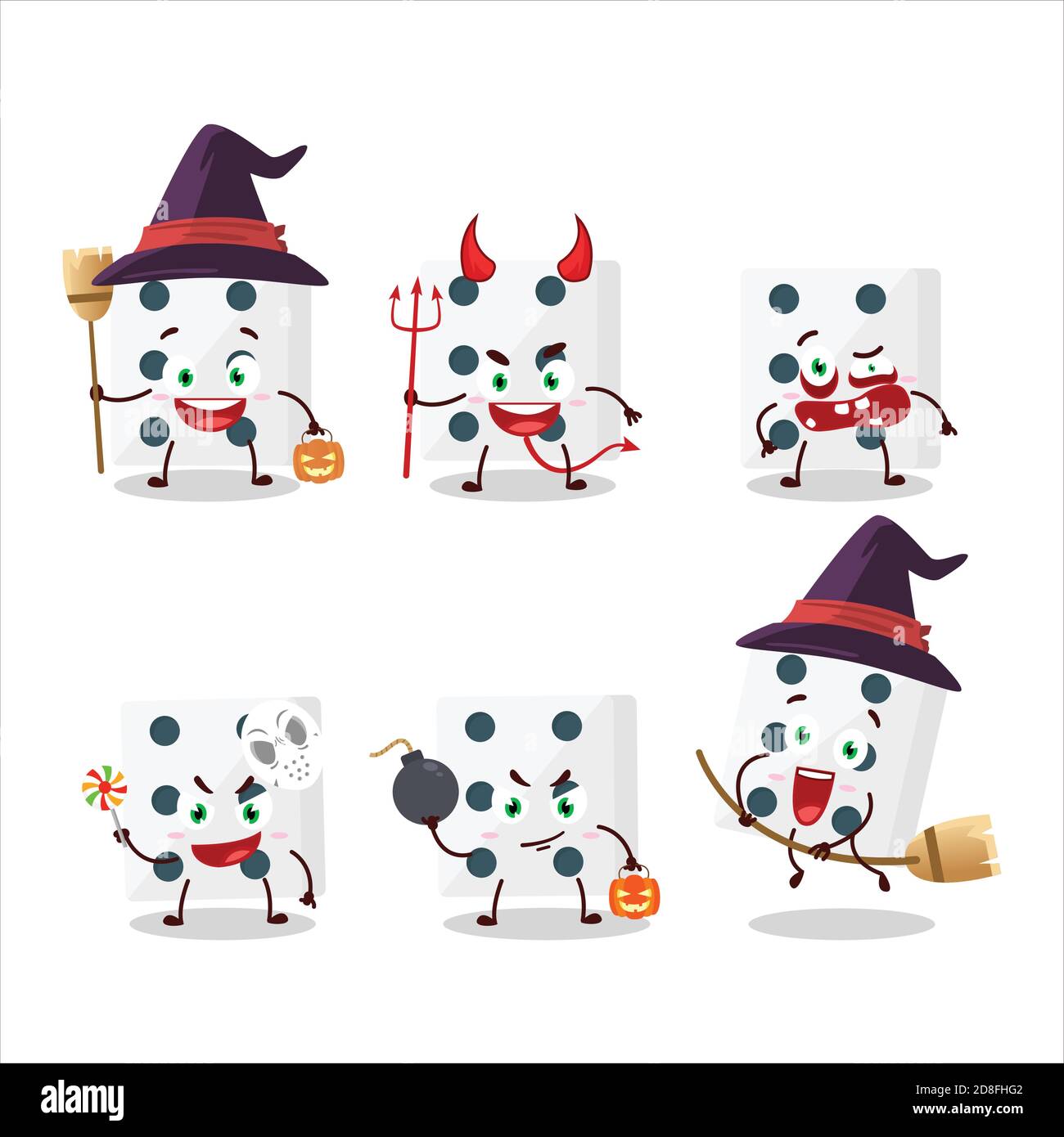 Halloween expression emoticons with cartoon character of white dice ...