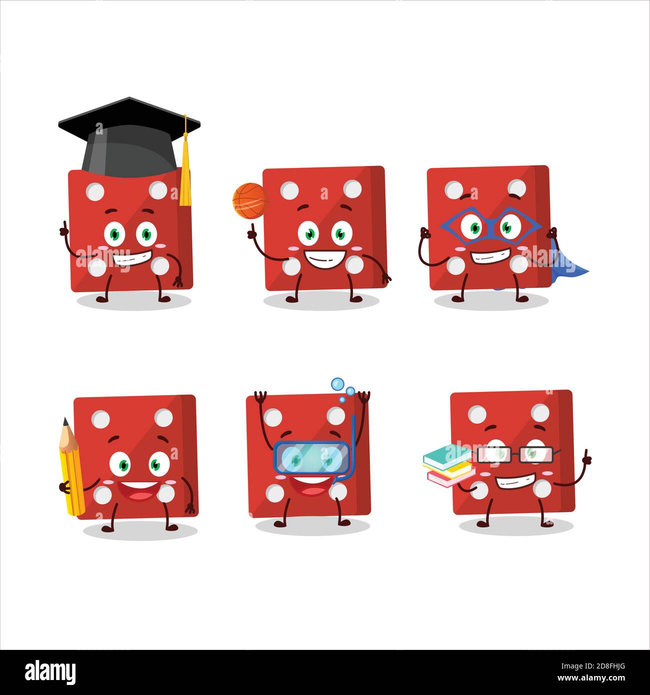 School student of red dice cartoon character with various expressions ...