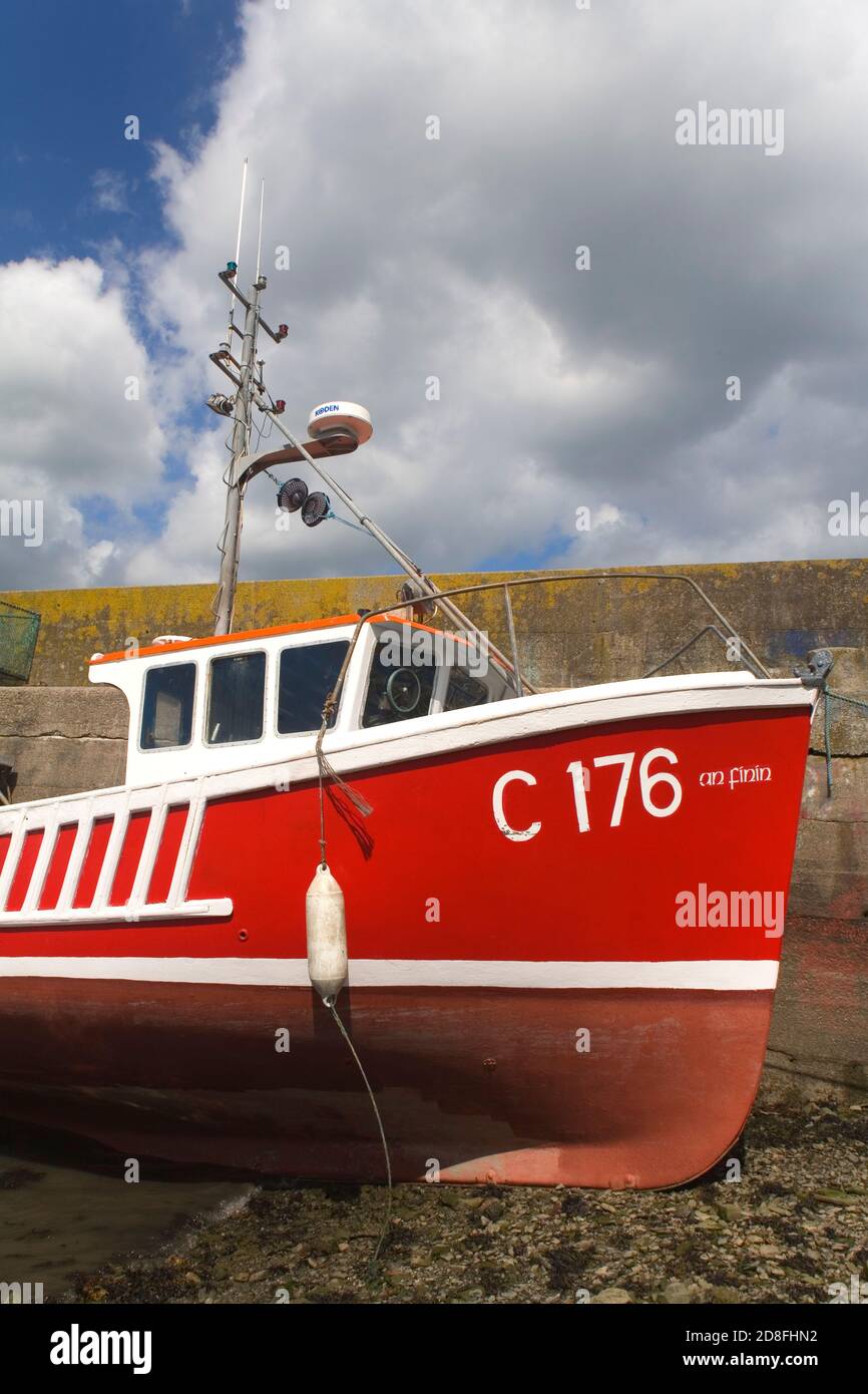 Red fishing boat, Helvick Head Pier, County Waterford, Ireland Stock ...