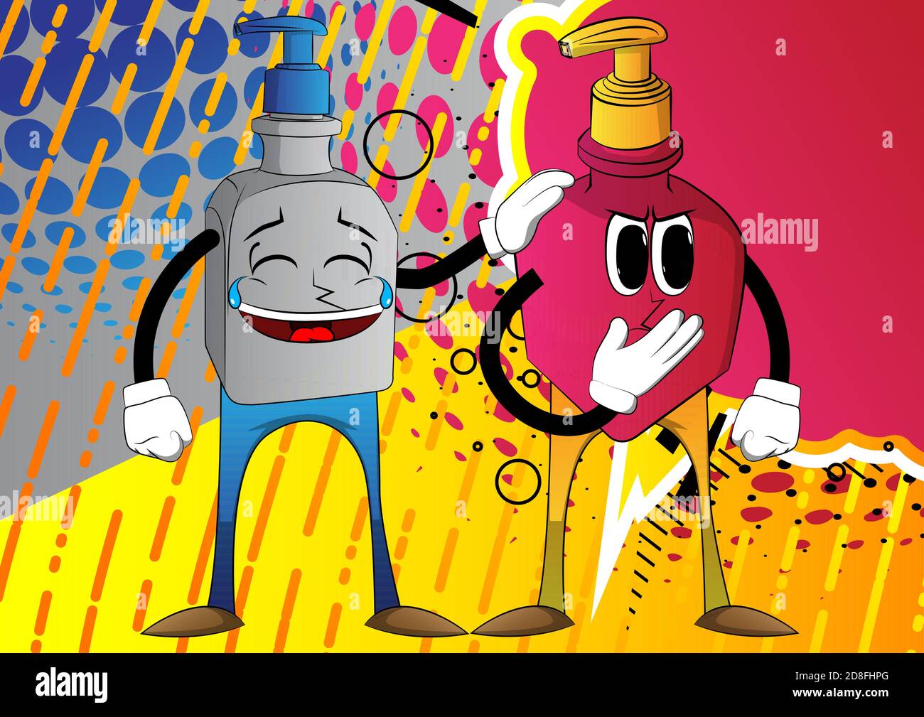 Cartoon bottles of hand sanitizer gel for hygiene with face comforting ...