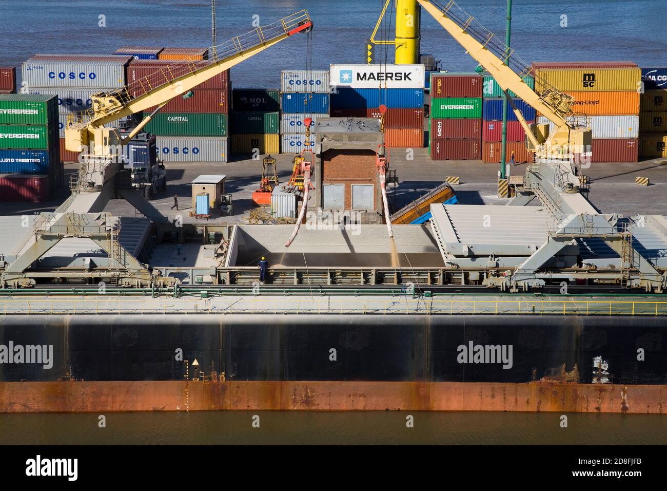 Ship loading grain in the Commercial Port, Montevideo, Uruguay, South ...