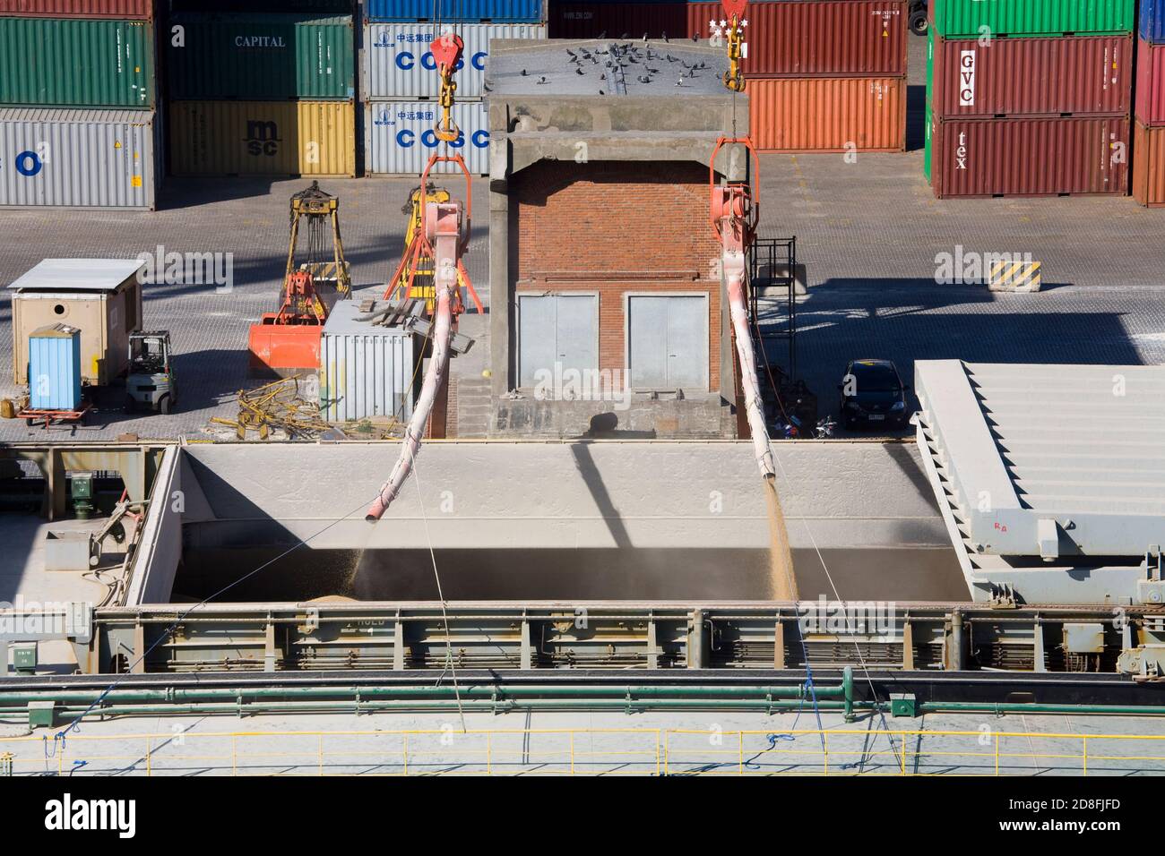 Ship loading grain in the Commercial Port, Montevideo, Uruguay, South ...