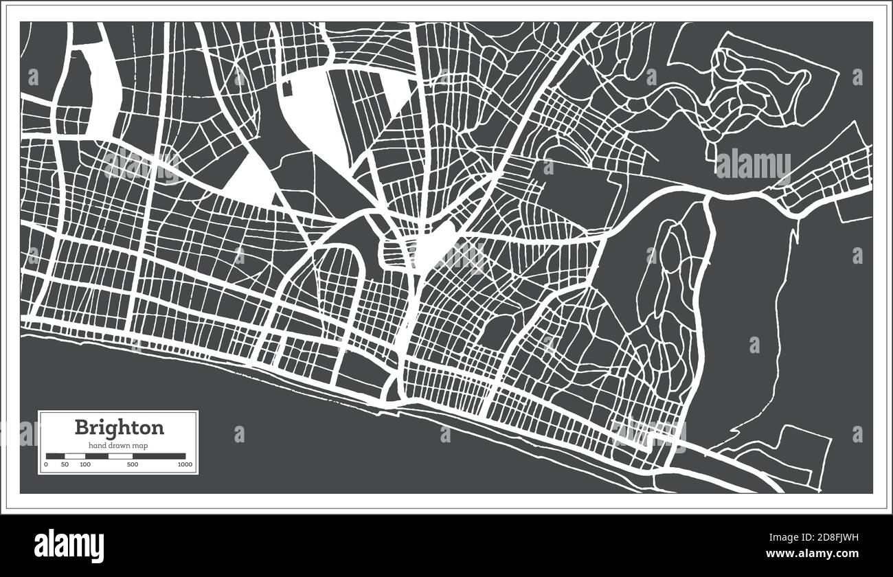 Brighton Great Britain City Map in Black and White Color in Retro Style ...