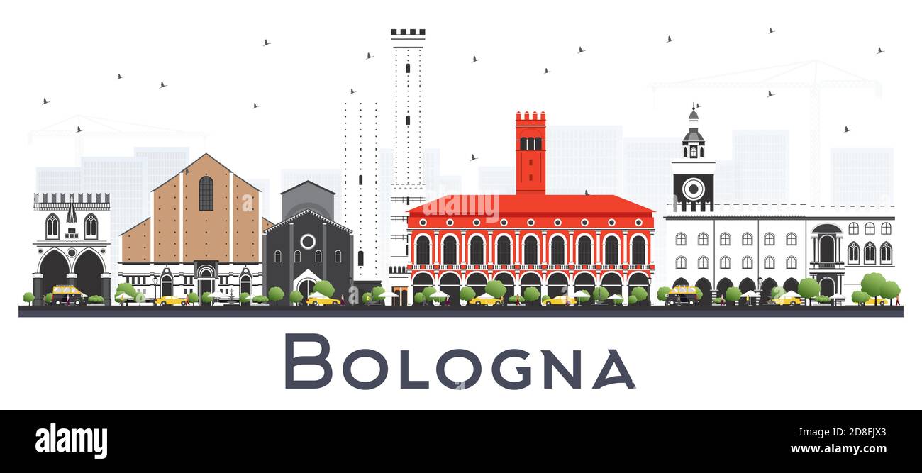Bologna Italy City Skyline with Color Buildings Isolated on White ...