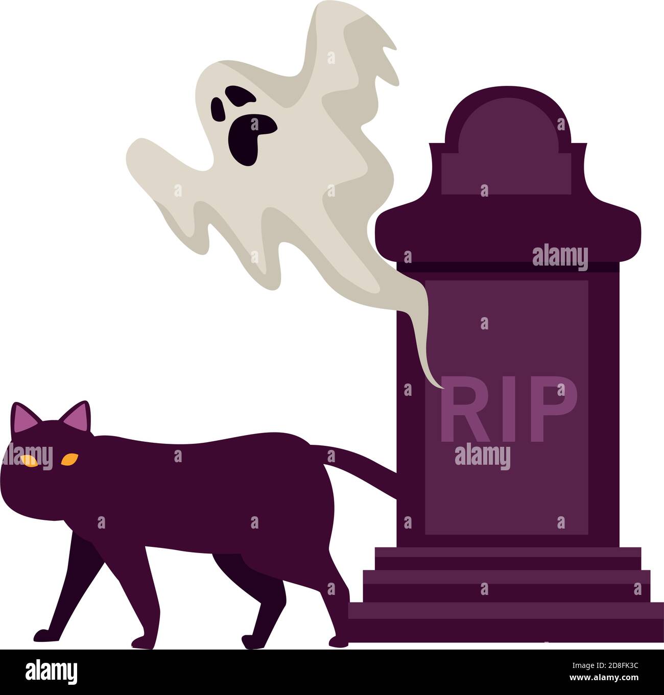 cemetery tomb with rip word and ghost and cat vector illustration ...