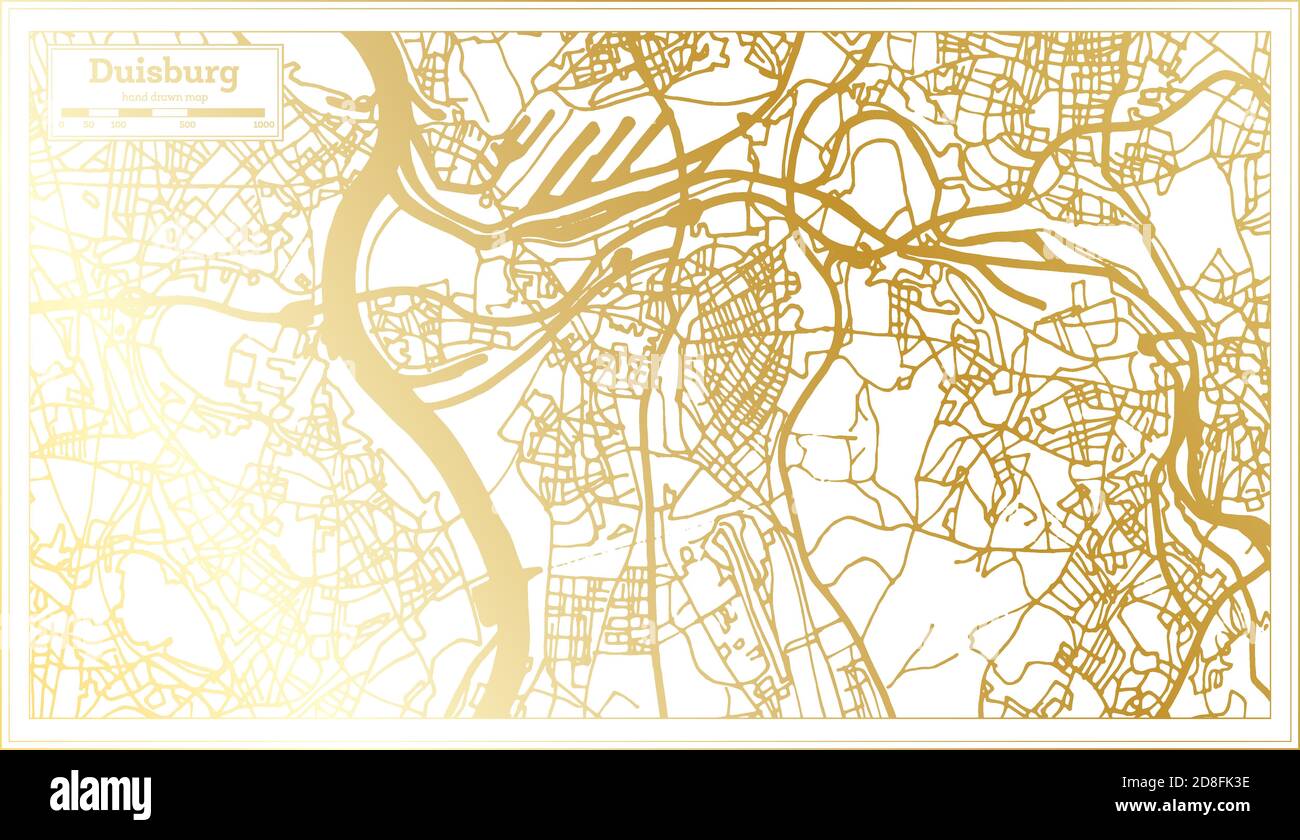 Duisburg Germany City Map in Retro Style in Golden Color. Outline Map ...