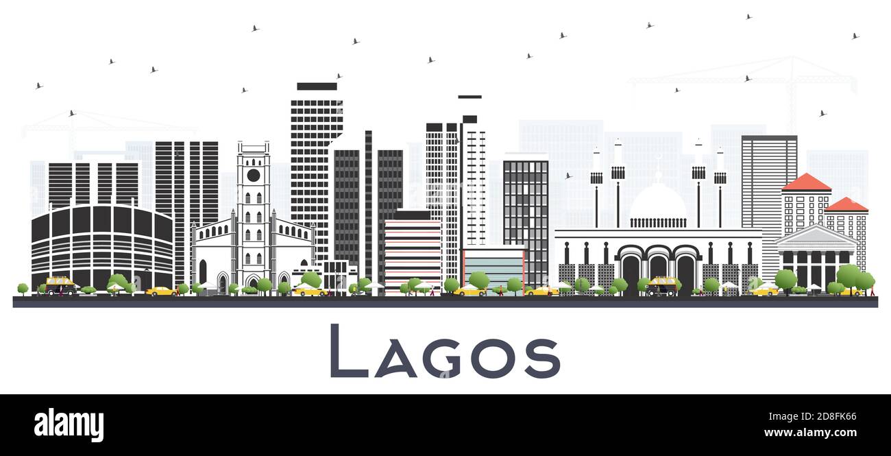 Lagos Nigeria City Skyline with Color Buildings Isolated on White ...