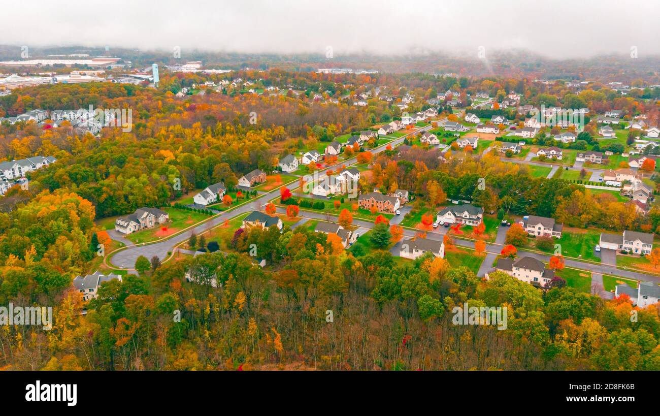 Aerial view of Fall Colors in Manchester, Connecticut USA Stock Photo ...