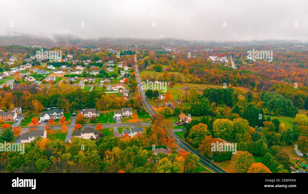 Aerial view of Fall Colors in Manchester, Connecticut USA Stock Photo ...