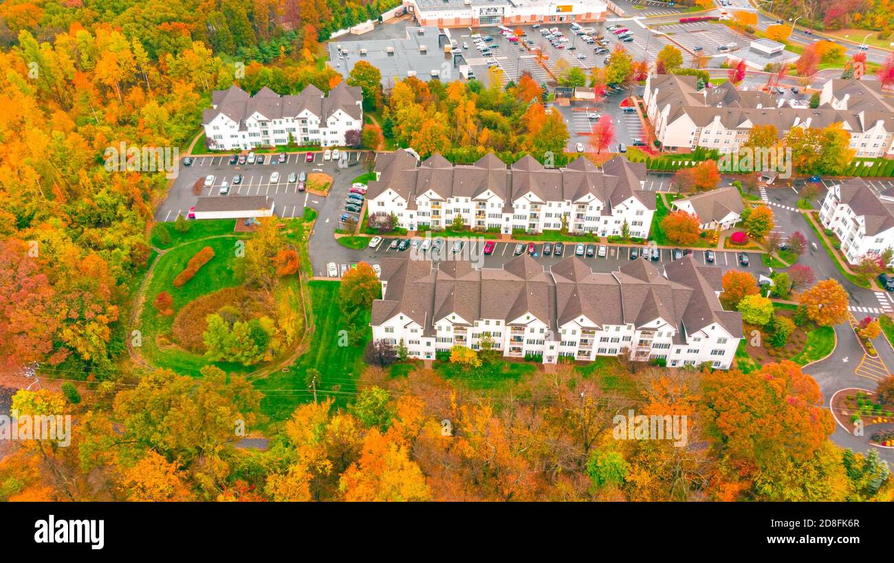 Aerial view of Fall Colors in Manchester, Connecticut USA Stock Photo ...
