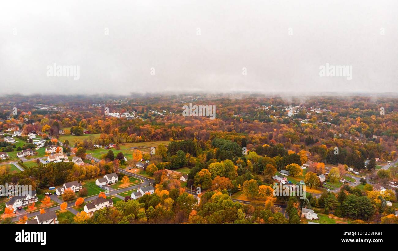 Aerial view of Fall Colors in Manchester, Connecticut USA Stock Photo ...