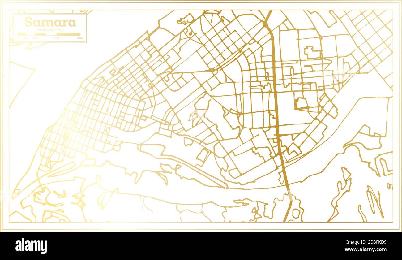 Samara Russia City Map in Retro Style in Golden Color. Outline Map ...