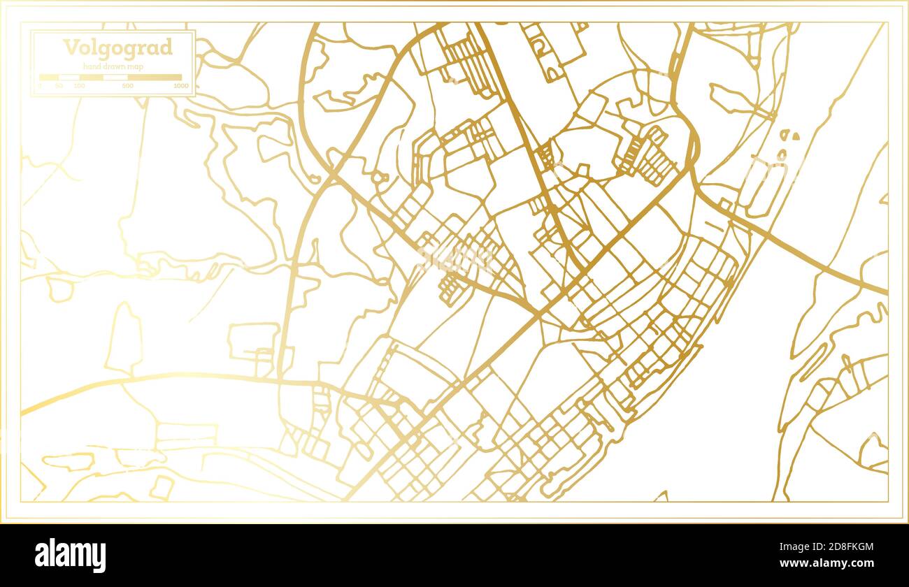Volgograd Russia City Map in Retro Style in Golden Color. Outline Map ...