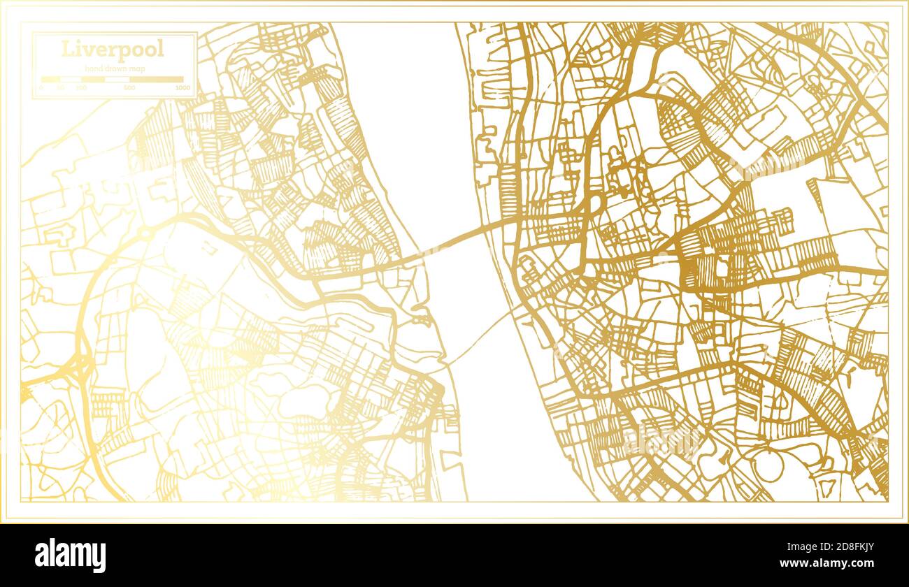 Liverpool England City Map in Retro Style in Golden Color. Outline Map ...